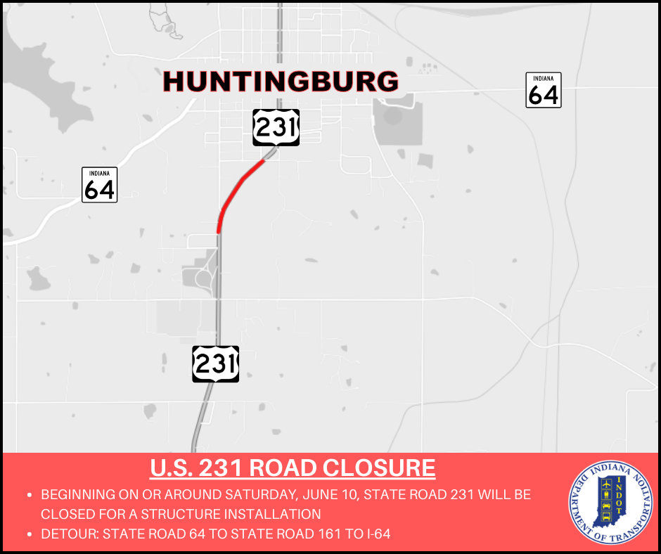 Closure Planned for US 231 in Huntingburg - 18 WJTS